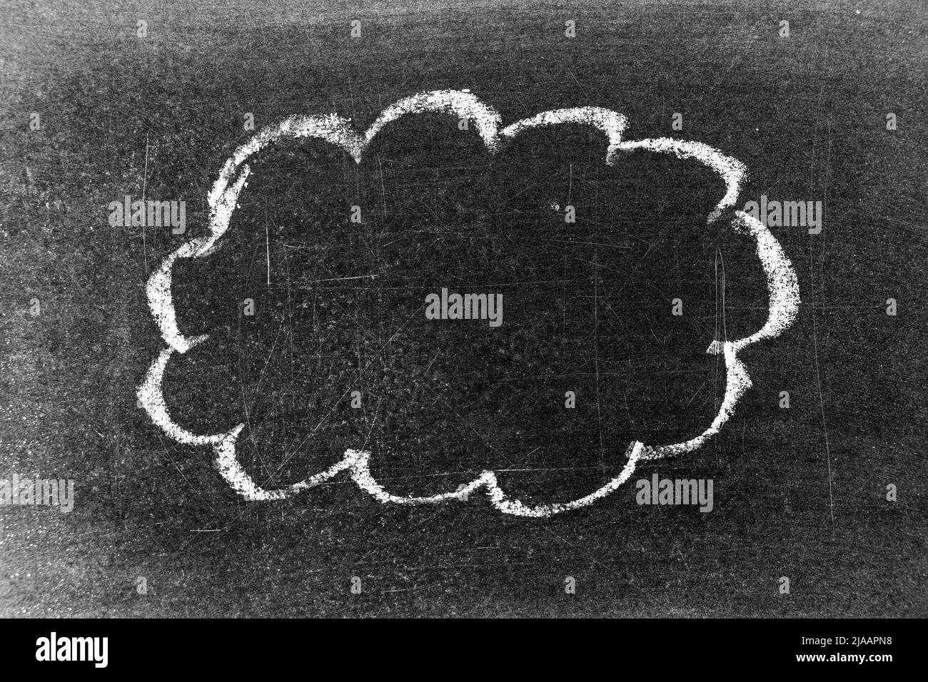 White color chalk hand drawing in cloud shape on blackboard or ...
