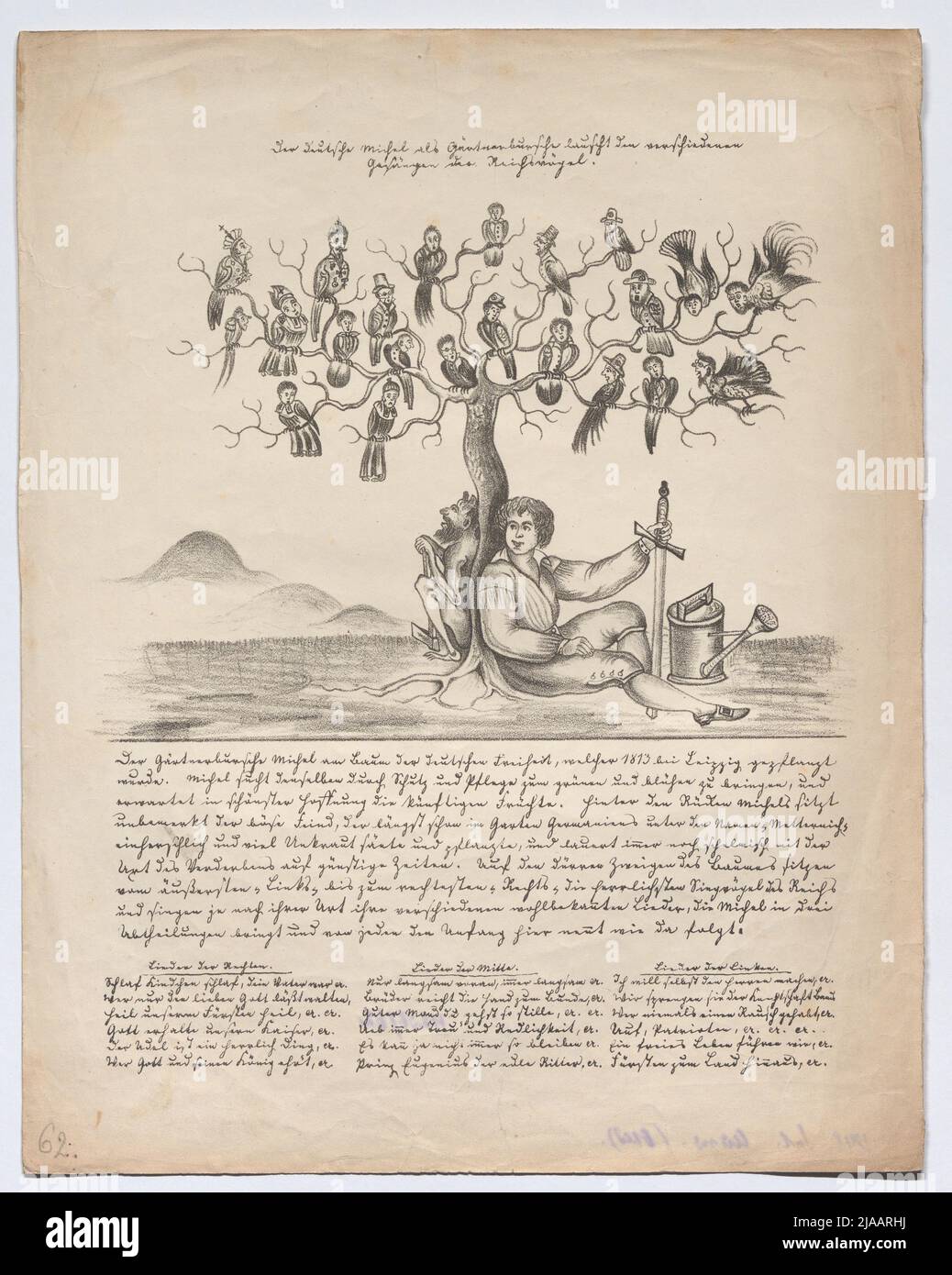 "The German Michel as a gardener boy listens to the various chants of ...