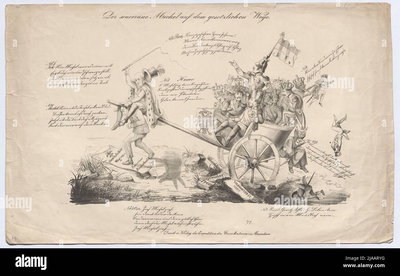"The sovereign Michel on the legal way." (Caricature: The German Michel ...