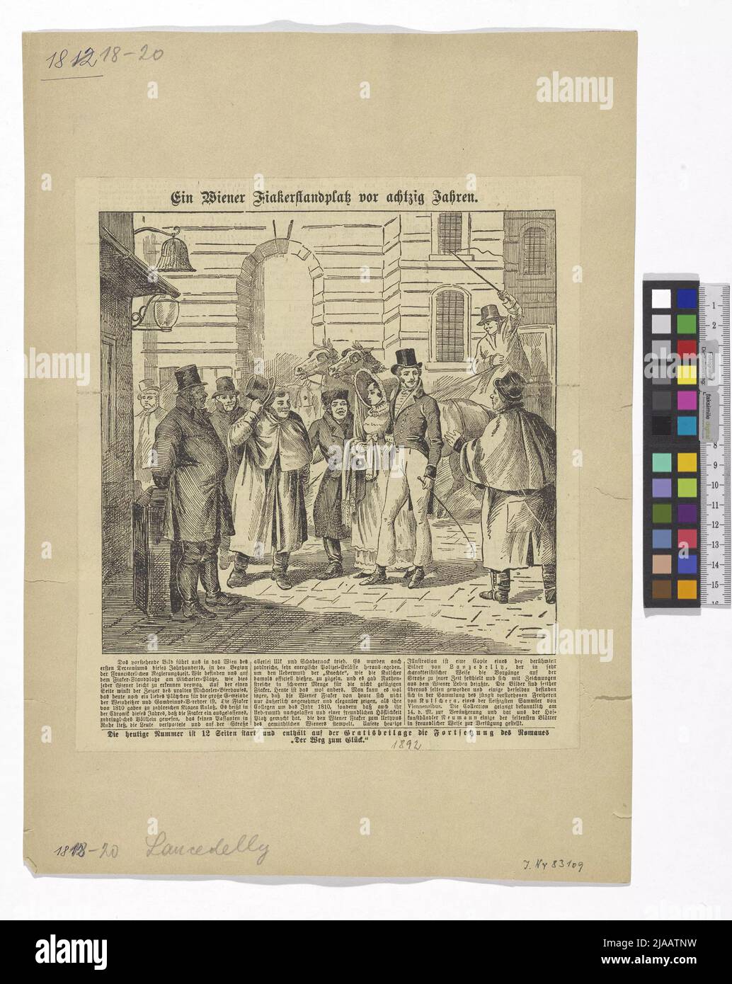 Illustrated newspaper article "A Viennese Fiaker stand 80 years ago ...