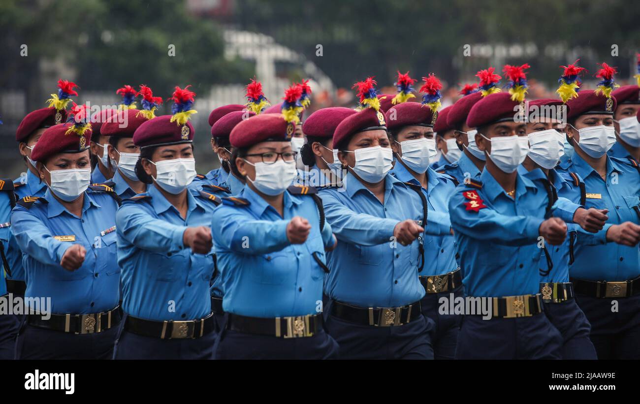 Kathmandu, Bagmati, Nepal. 29th May, 2022. Members of Nepal Police take ...