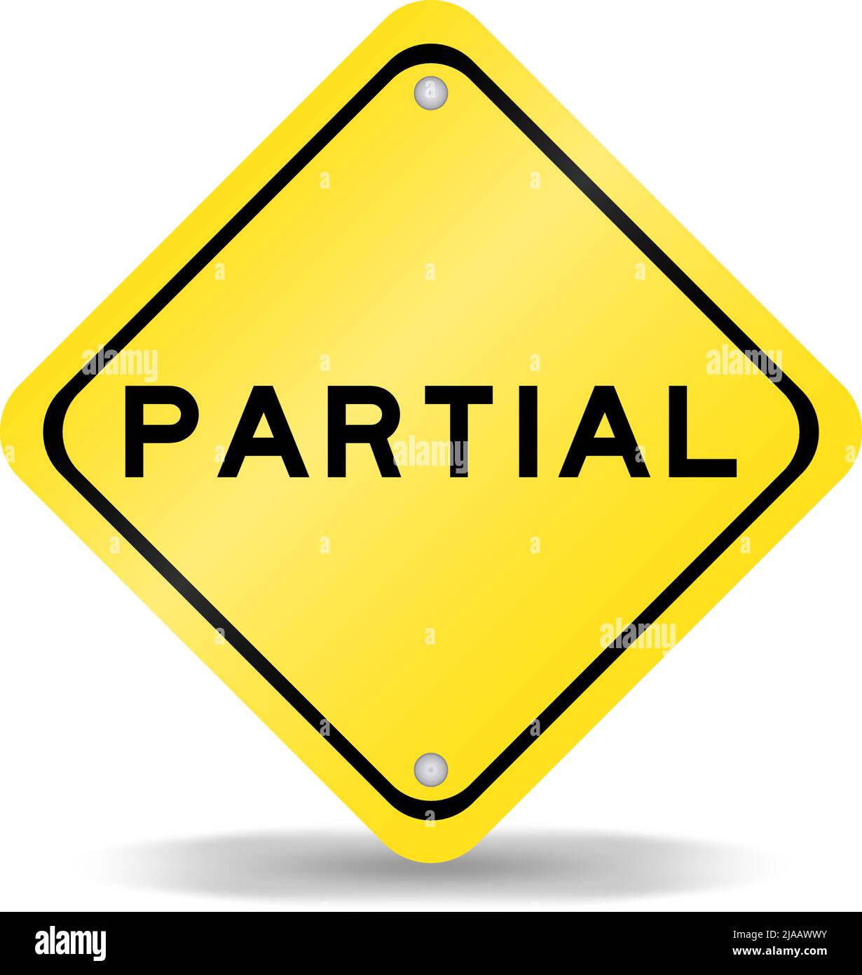 Yellow color transportation sign with word partial on white background ...