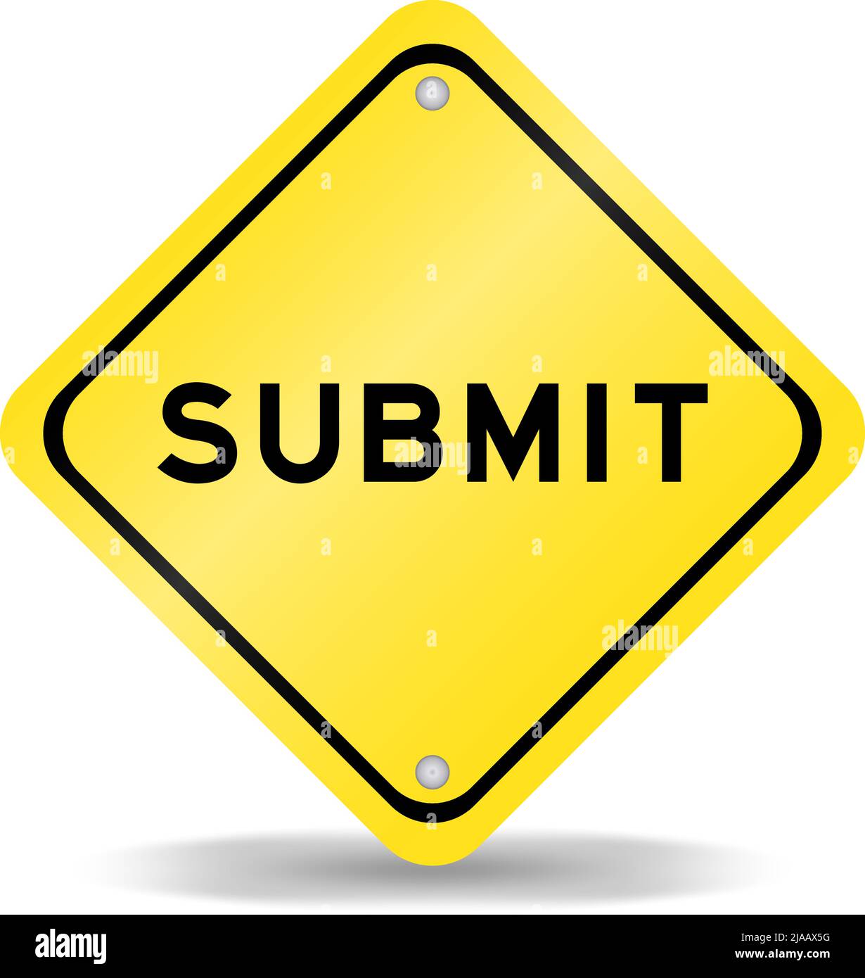 Yellow color transportation sign with word submit on white background ...