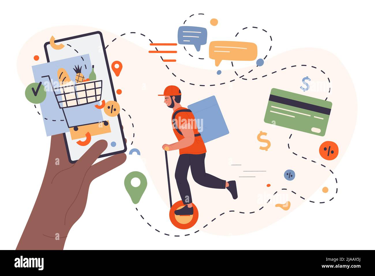 Delivery app to order food from supermarket and grocery store. Cartoon ...