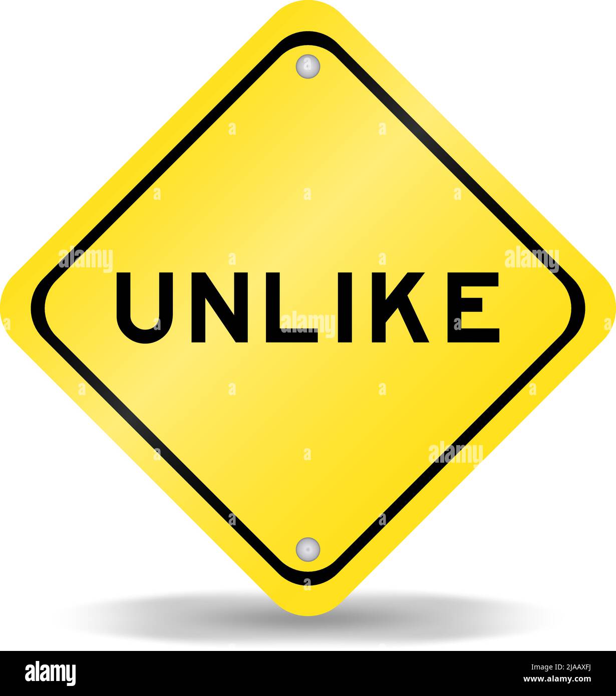 Yellow color transportation sign with word unlike on white background ...