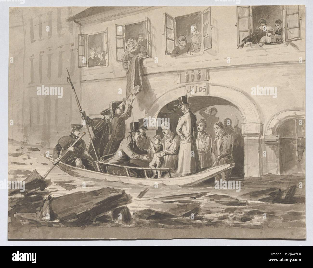 Crown Prince Archduke Ferdinand in the flooded Rossau on March 2, 1830 ...