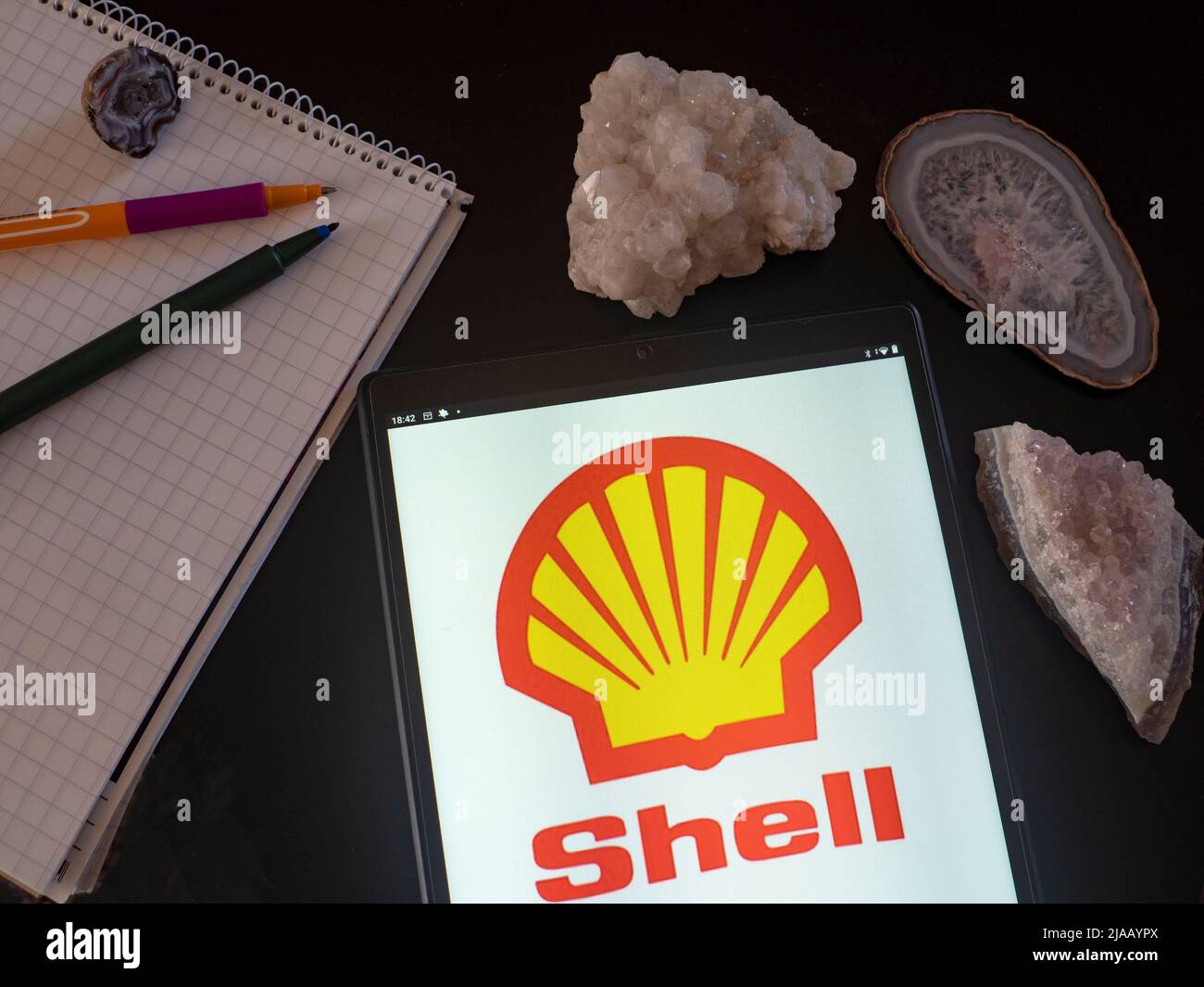 In this photo illustration Royal Dutch Shell plc logo seen displayed on ...