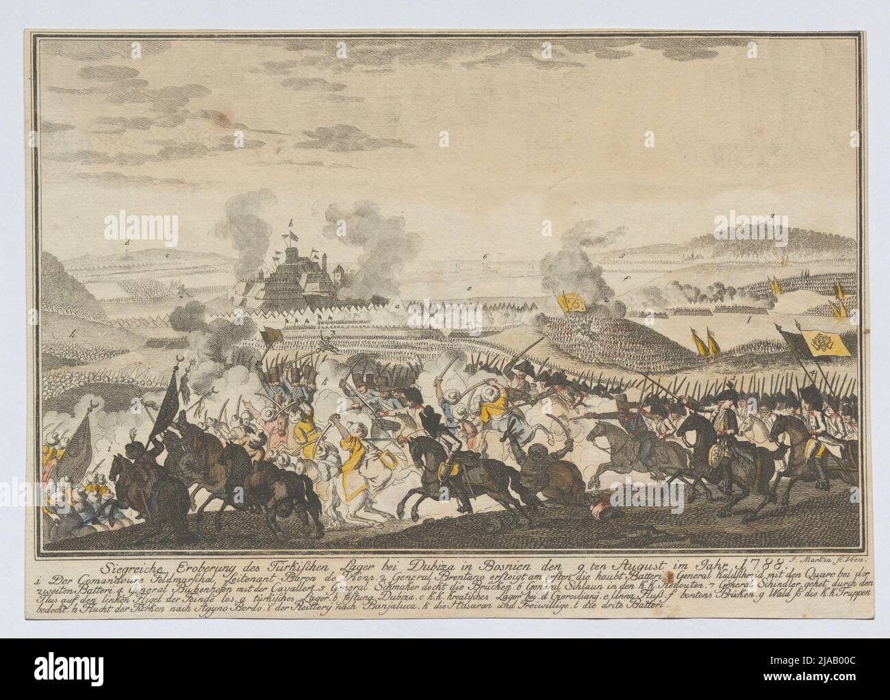 Taking the Turkish camp at Dubica on August 9, 1788. J. Markin, Copper ...