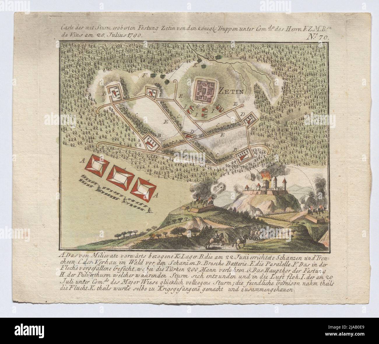 Map to conquer the Ottoman fortress Cetin (Cetingrad) on July 20, 1790 ...