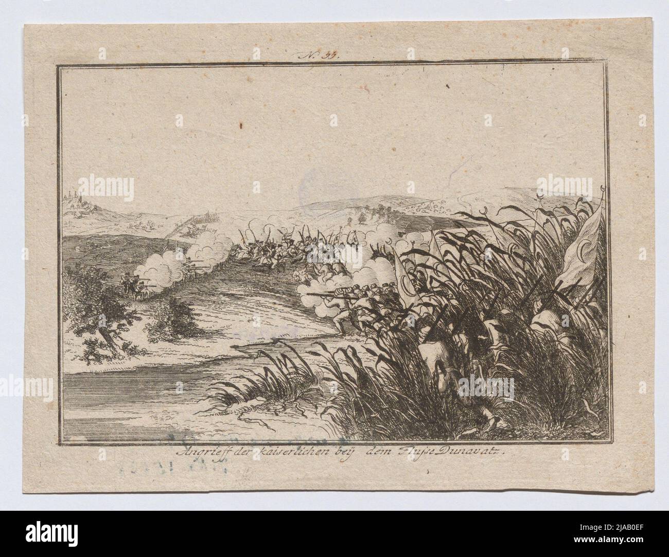 Attack of Austrian troops against Ottomans at the Dunavatz River in the ...