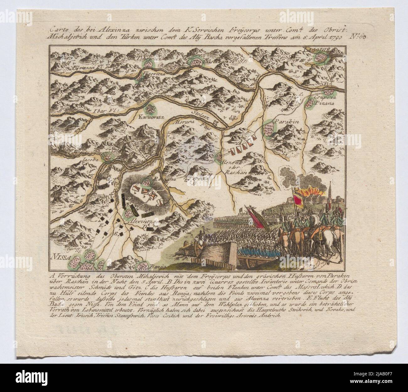 Map of the battle at Alexinza (Aleksinac) on April 6, 1790. Unknown ...
