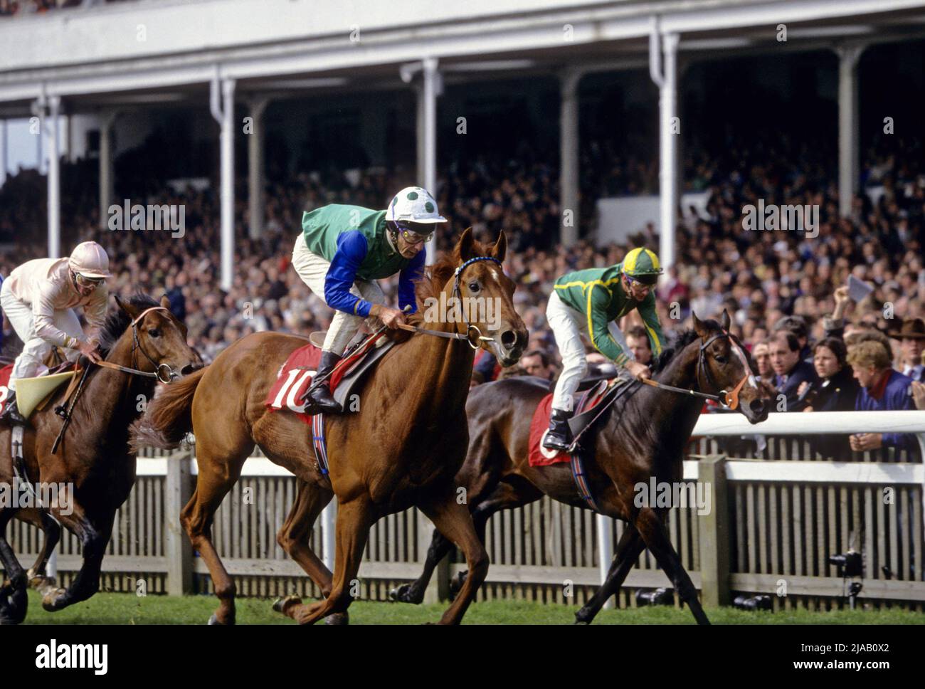 2 May 1992: Jockey Lester Piggott rides Rodrigo de Triano to victory in ...