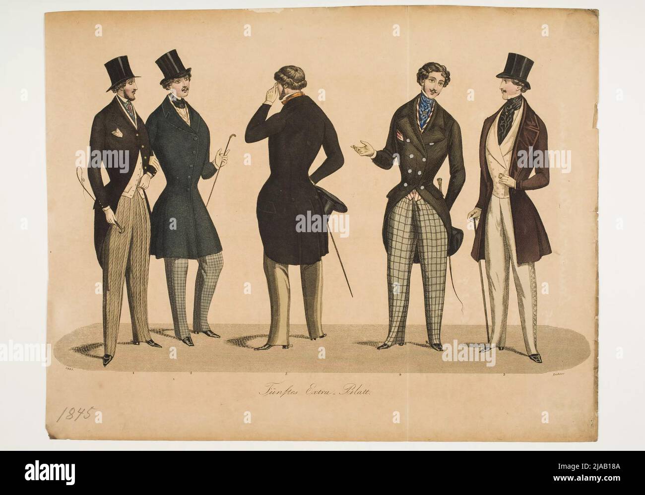 Fashion image: five figures, men's suits. Unknown Stock Photo - Alamy