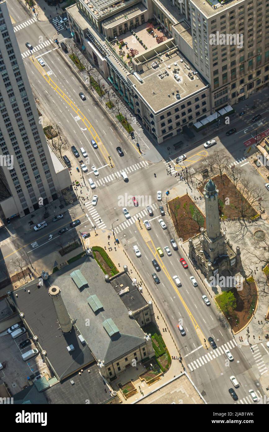Road junction or intersection in a US city (Chicago) aerial view Stock ...