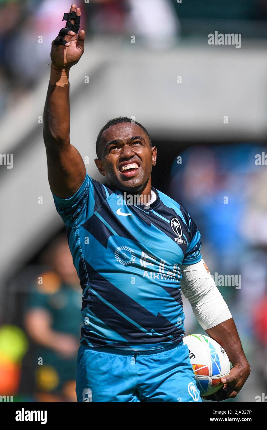 Waisea Nacuqu of Fiji Rugby, says a pray following his try Stock Photo ...