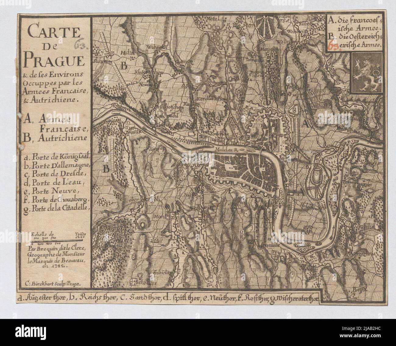 "Carte / de / Prague ...". Book illustration: Grundriß of the French ...