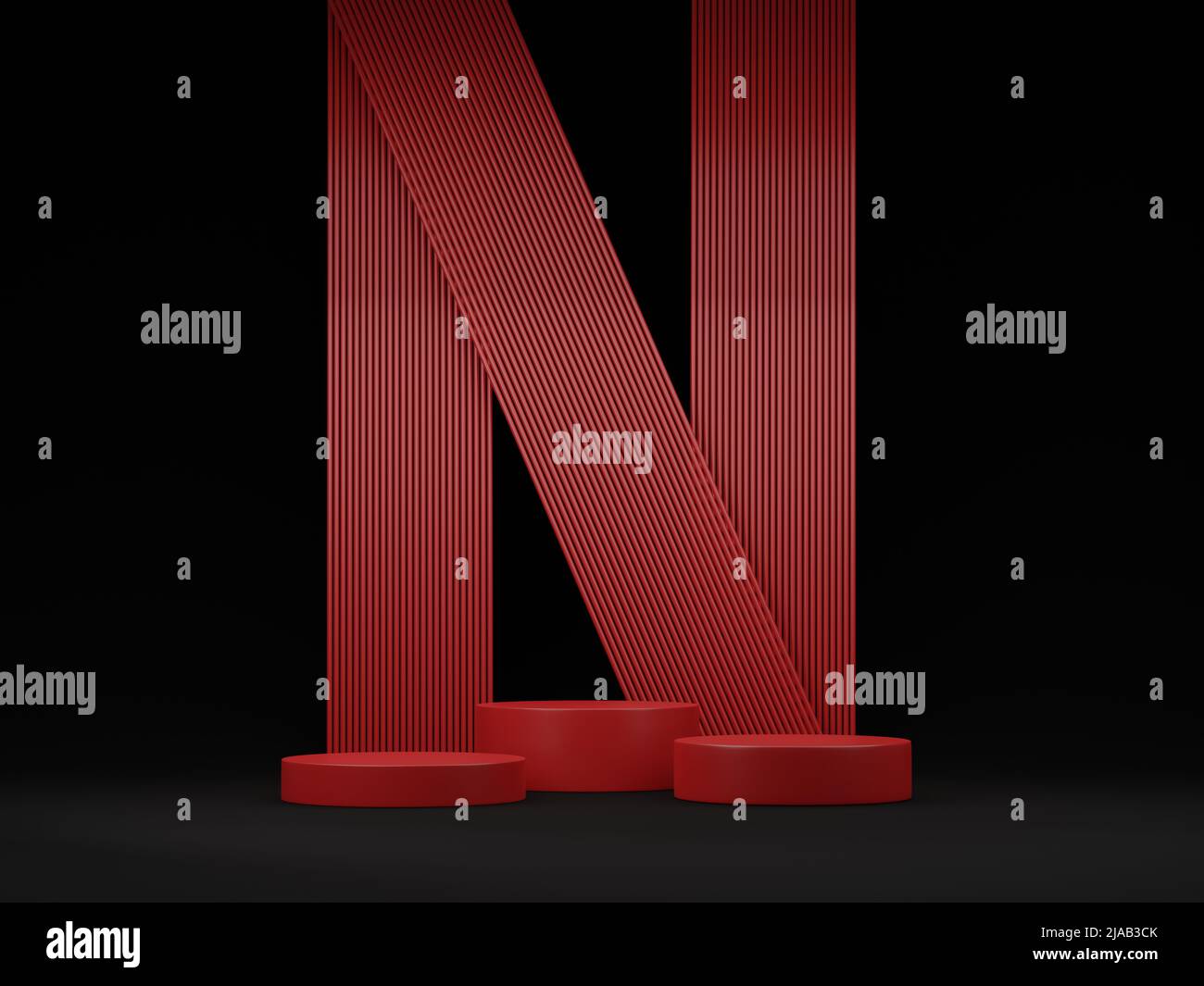 Minimalism red abstract pedestal podium with red geometric pipe stacks ...