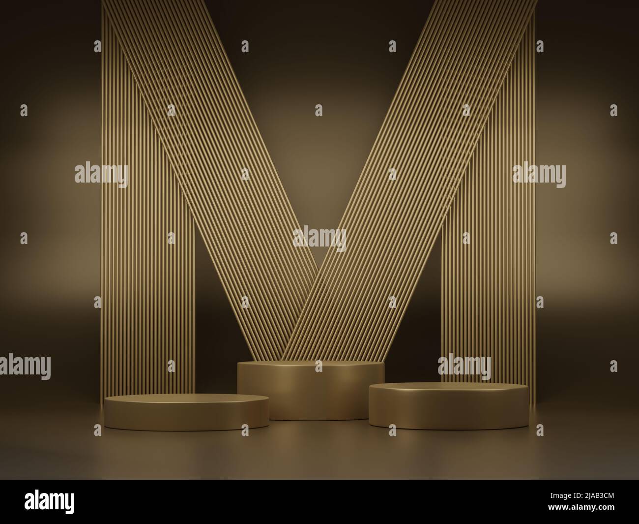 Minimalism golden abstract pedestal podium with geometric pipe stacks ...