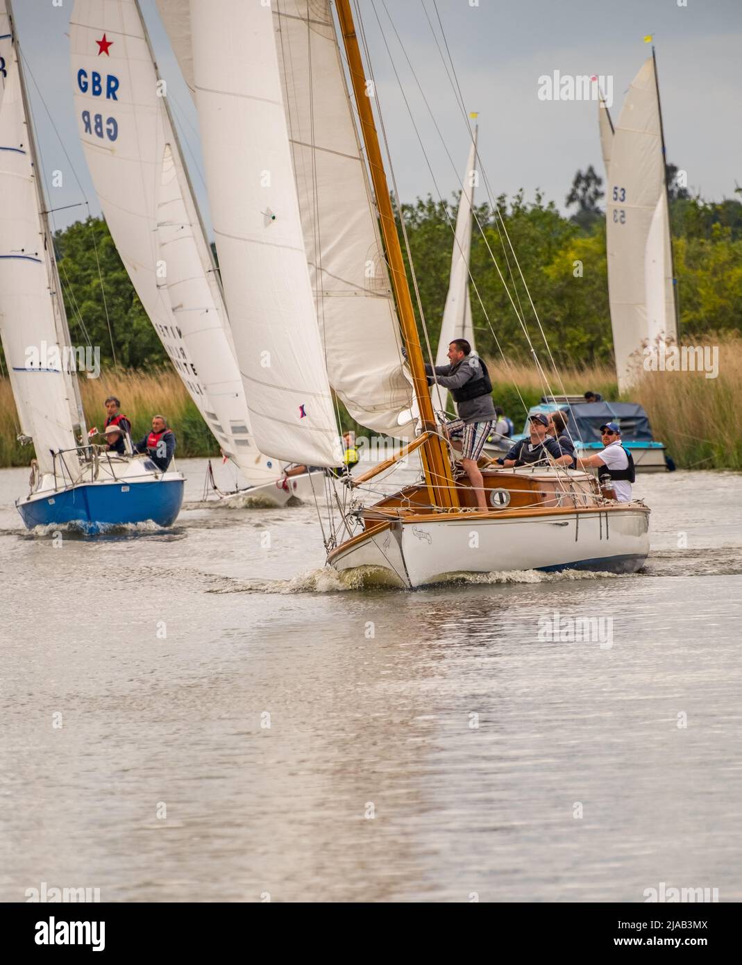 Horning, Norfolk, UK – May 28 2022. A traditional wooden sailing ...