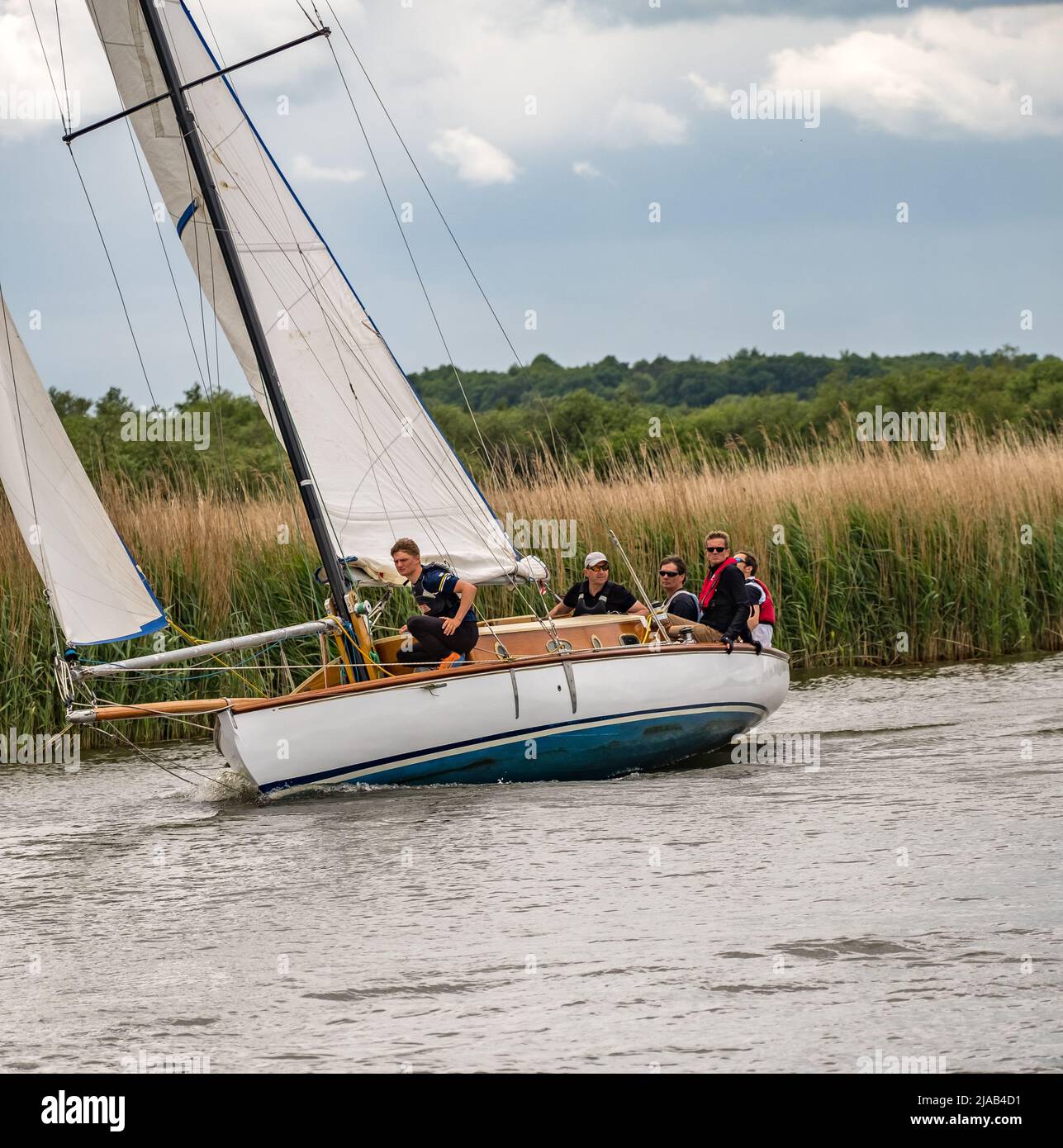 Horning, Norfolk, UK – May 28 2022. Traditional wooden river cruiser ...