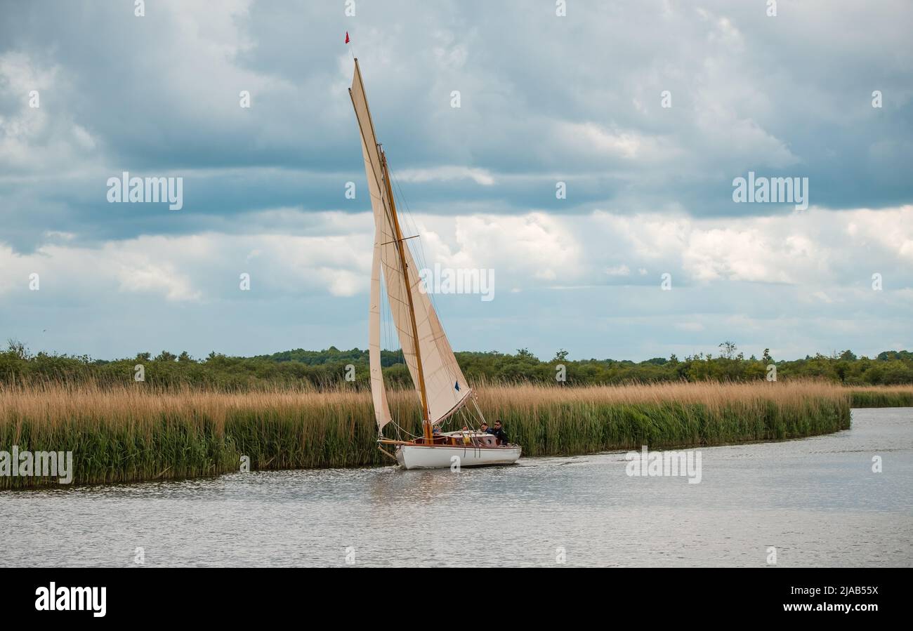 Horning, Norfolk, UK – May 28 2022. Traditional wooden river cruiser ...