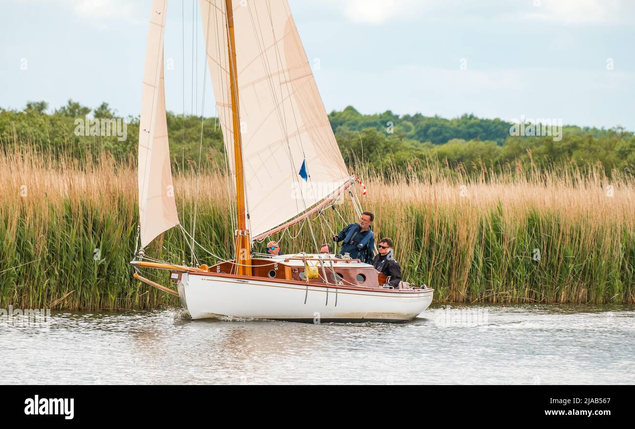 Horning, Norfolk, UK – May 28 2022. Traditional wooden river cruiser ...