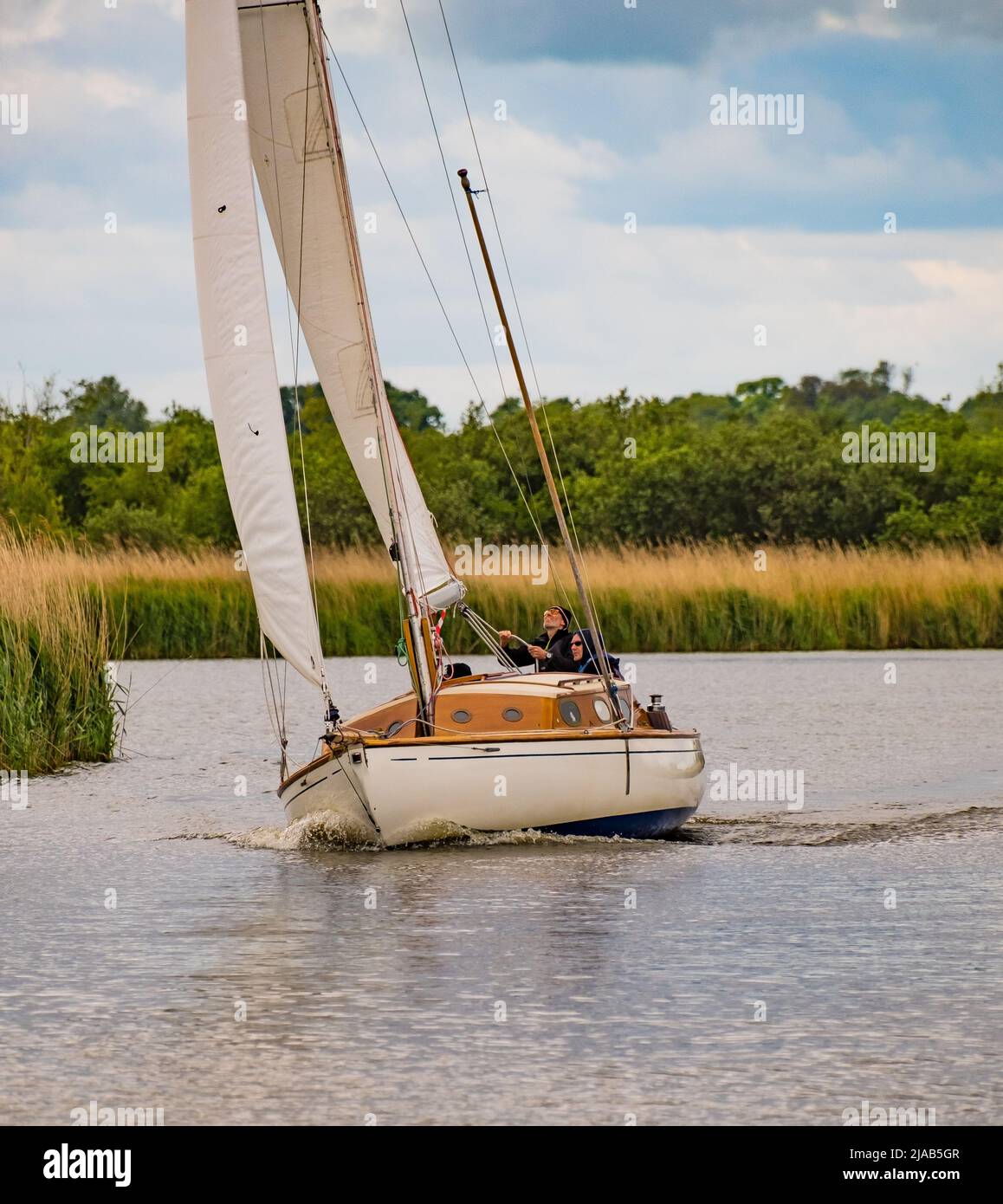 Horning, Norfolk, UK – May 28 2022. Traditional wooden river cruiser ...