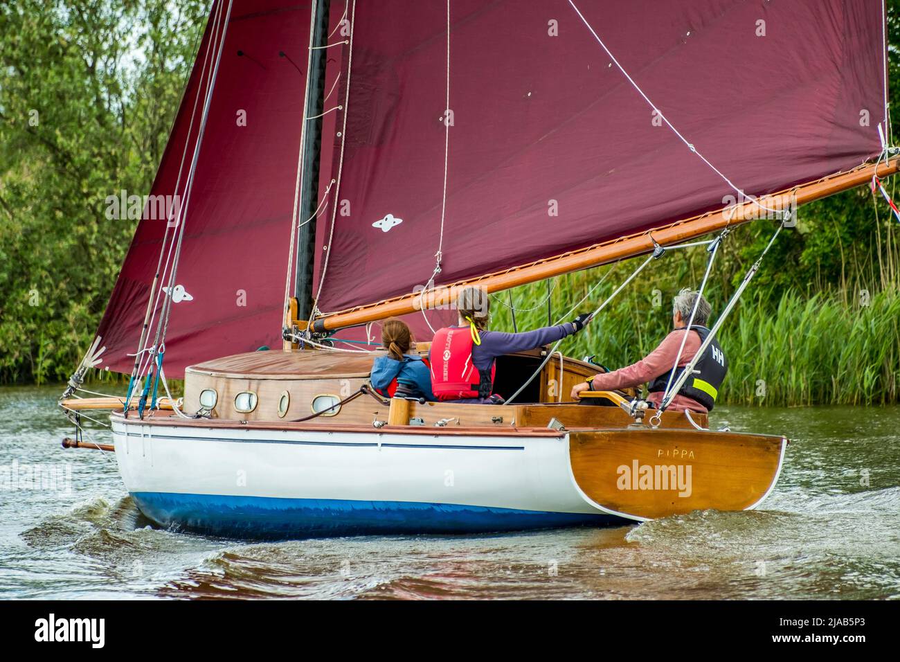 Horning, Norfolk, UK – May 28 2022. Pippa, a traditional river cruiser ...