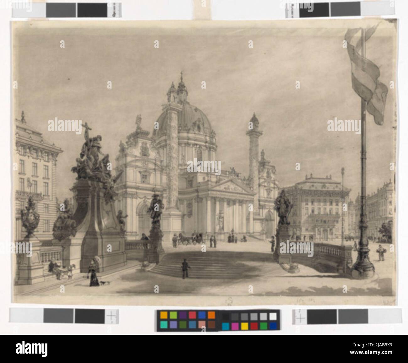 The Karlsplatz, railway incision and monument, perspective on the ...