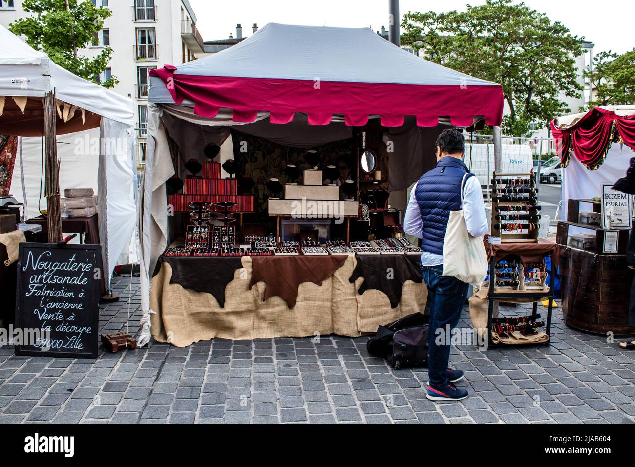 Reims, France - May 28, 2022 Artisan stall selling their wares at the ...
