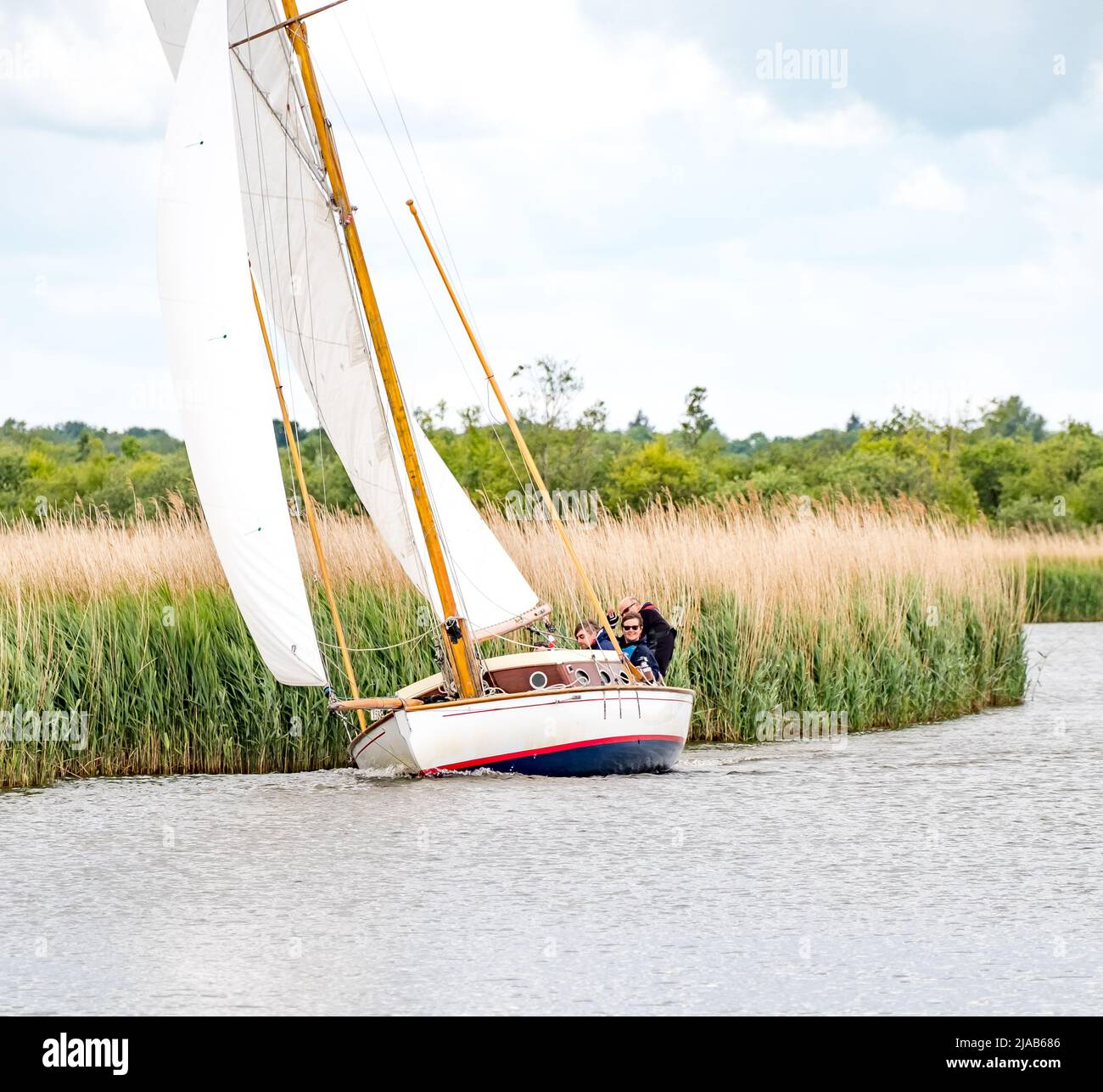 Horning, Norfolk, UK – May 28 2022. Traditional wooden river cruiser ...