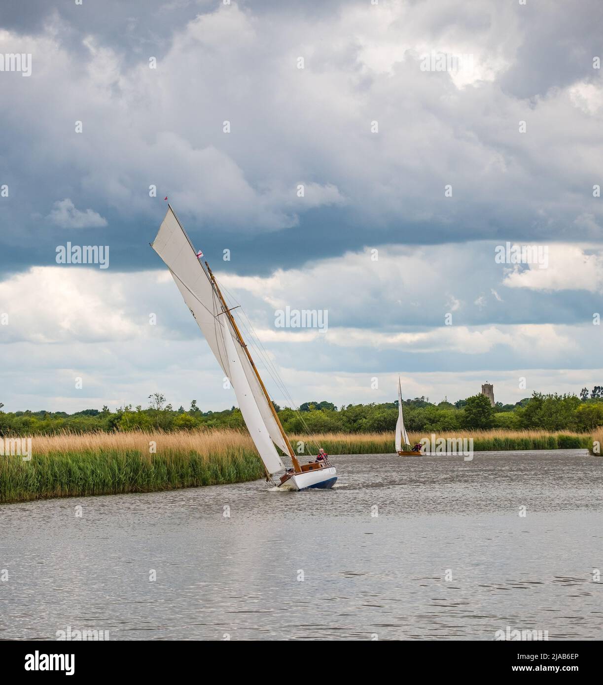 Horning, Norfolk, UK – May 28 2022. Traditional wooden river cruiser ...