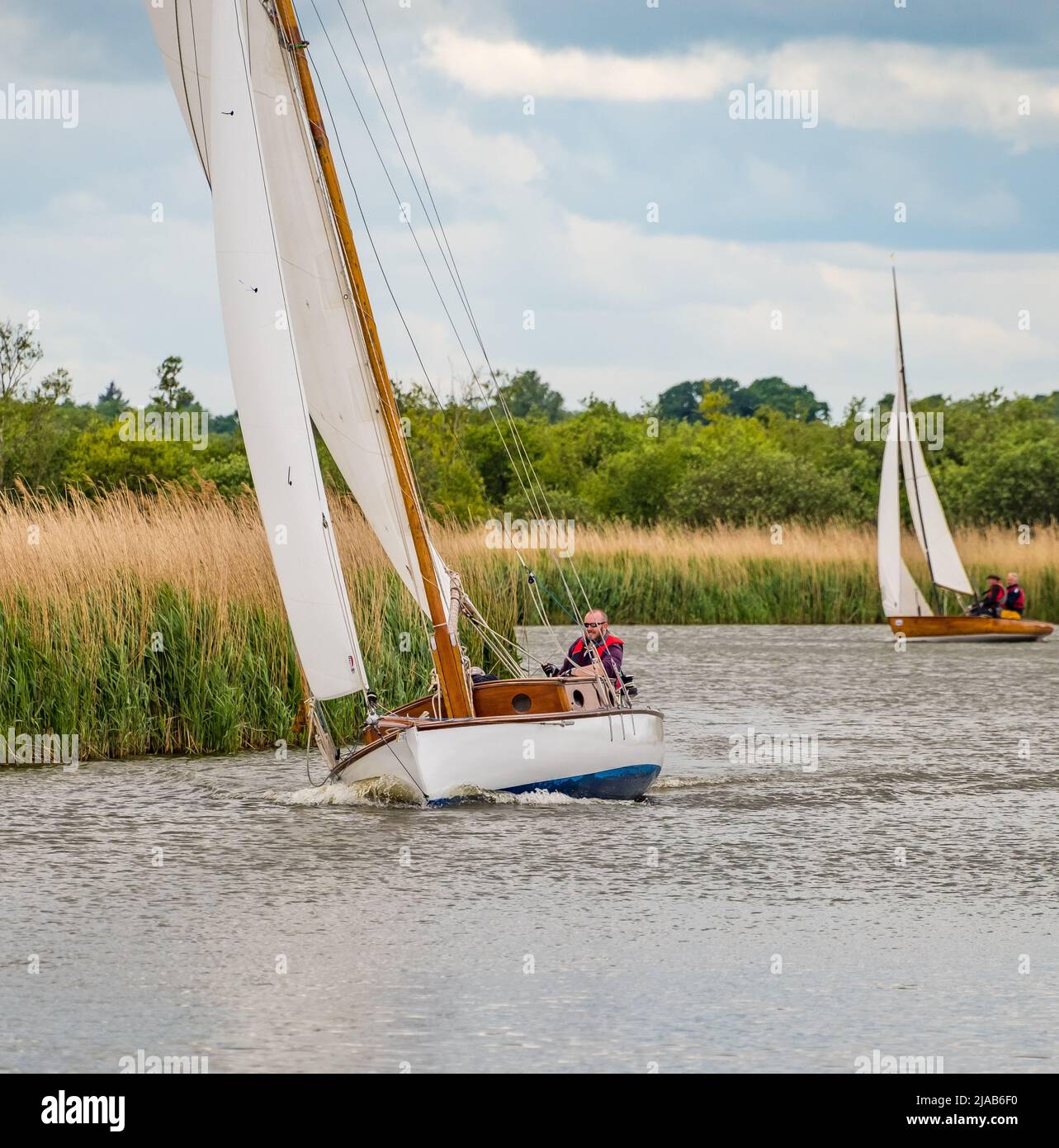 Horning, Norfolk, UK – May 28 2022. Traditional wooden river cruiser ...