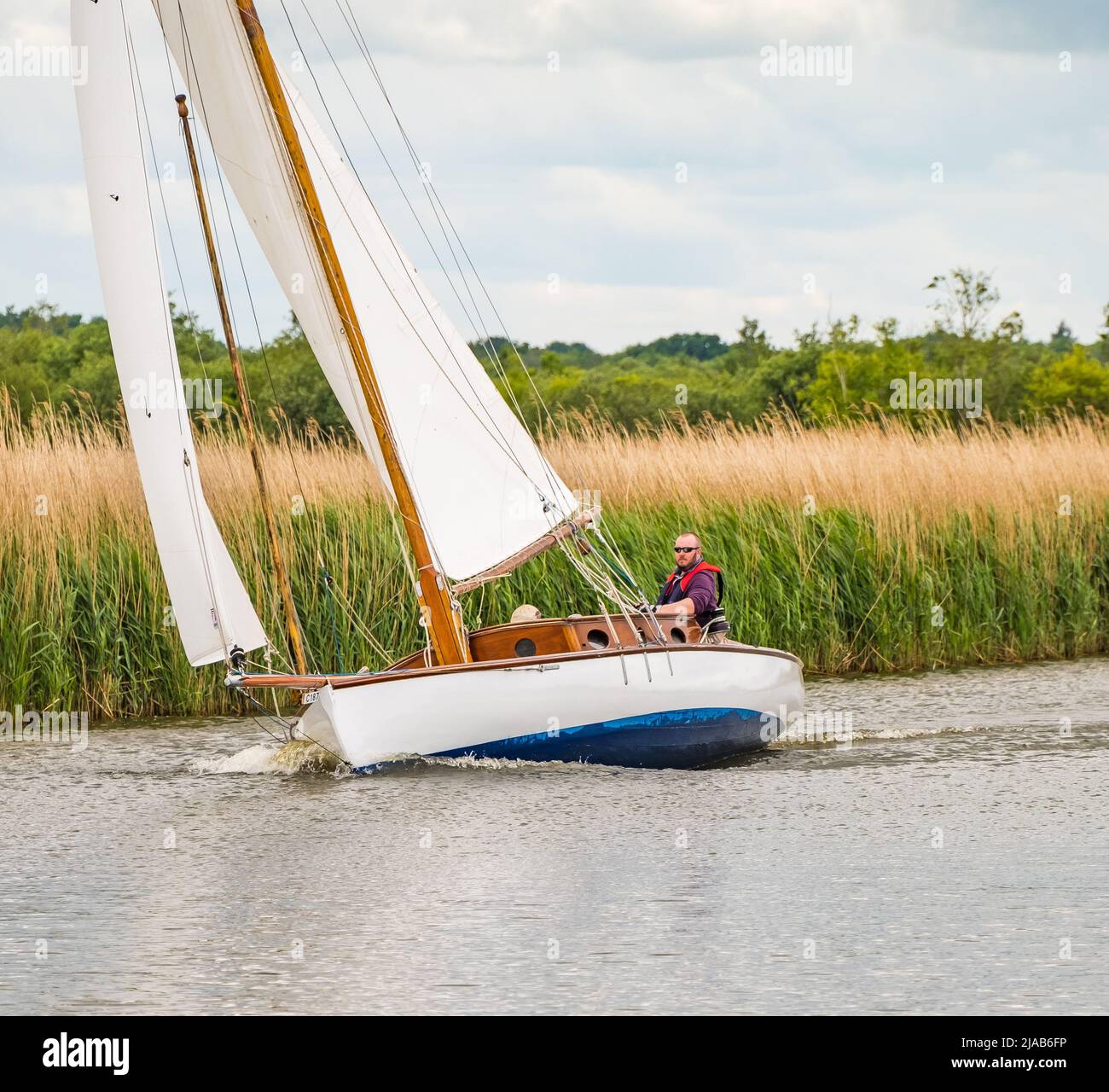 Horning, Norfolk, UK – May 28 2022. Traditional wooden river cruiser ...