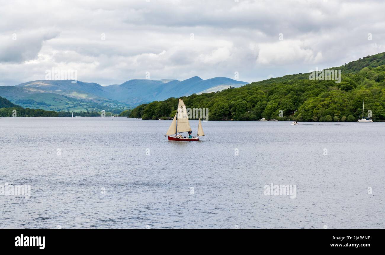 Sailing boat out on lake Windermere, Cumbia, UK. Taken on 23rd May 2022 ...