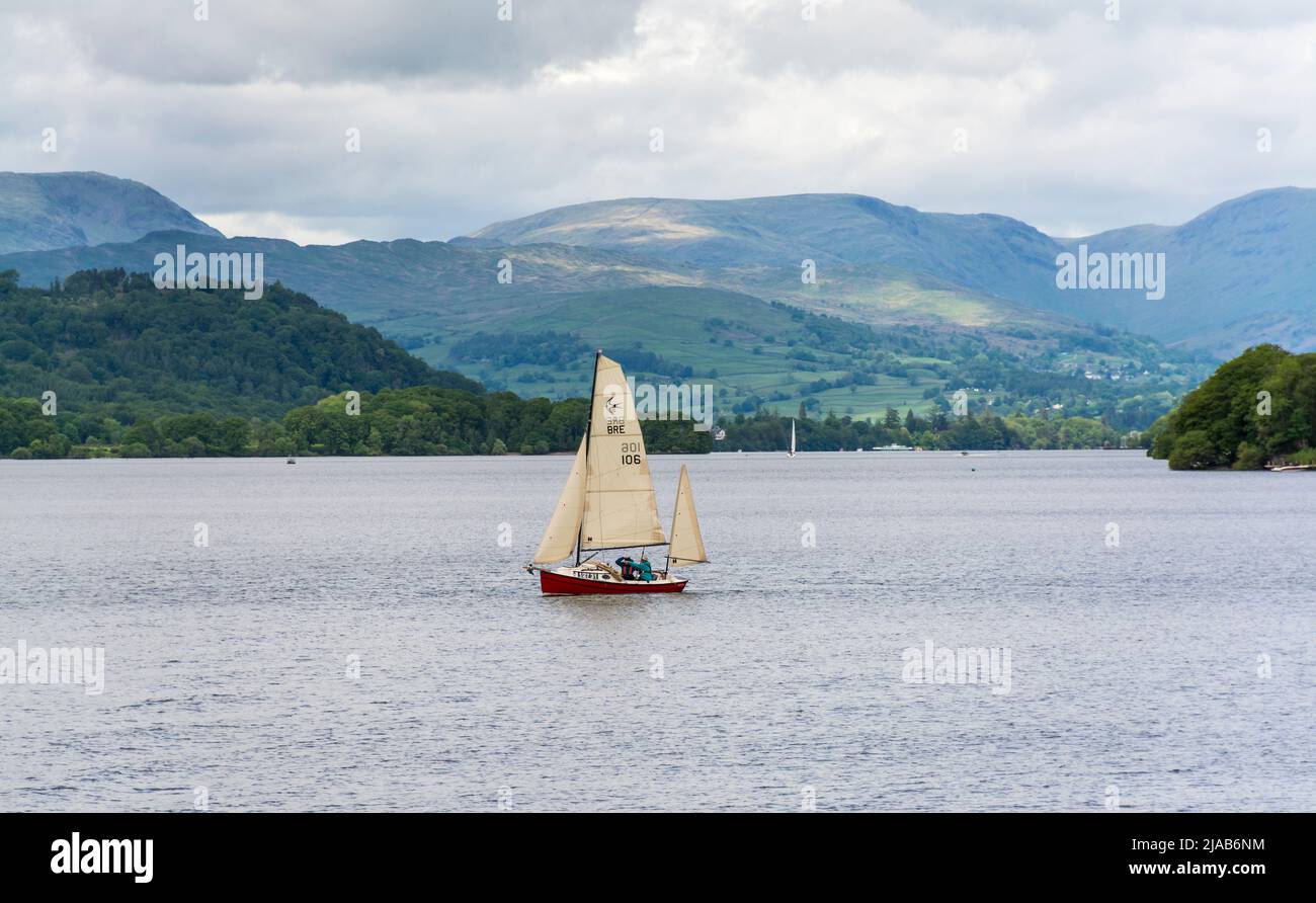 Sailing boat out on lake Windermere, Cumbia, UK. Taken on 23rd May 2022 ...