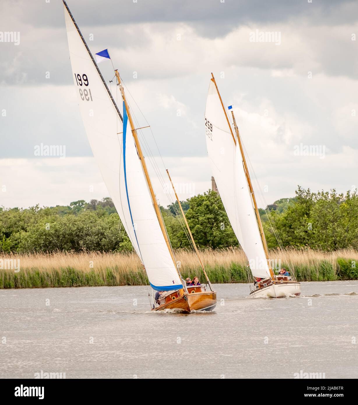 Horning, Norfolk, UK – May 28 2022. Traditional wooden river cruiser ...