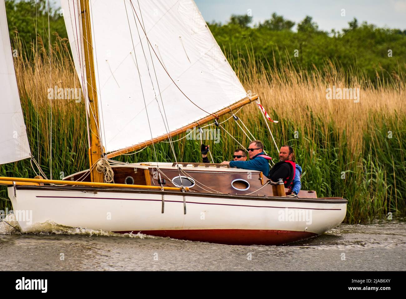 Horning, Norfolk, UK – May 28 2022. Traditional wooden river cruiser ...