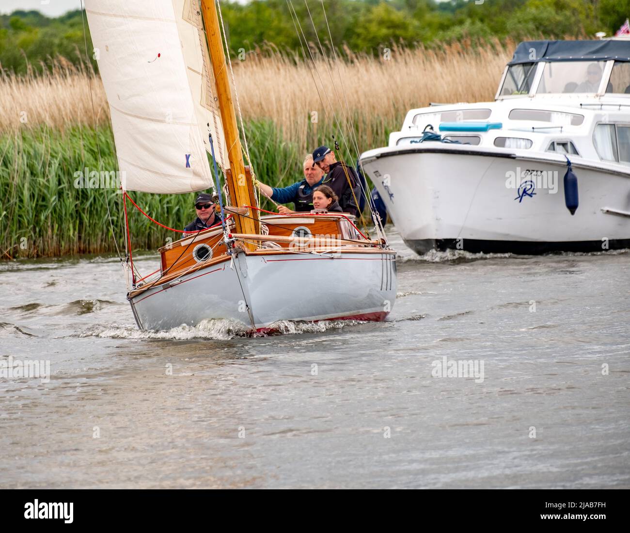 Horning, Norfolk, UK – May 28 2022. Traditional wooden river cruiser ...
