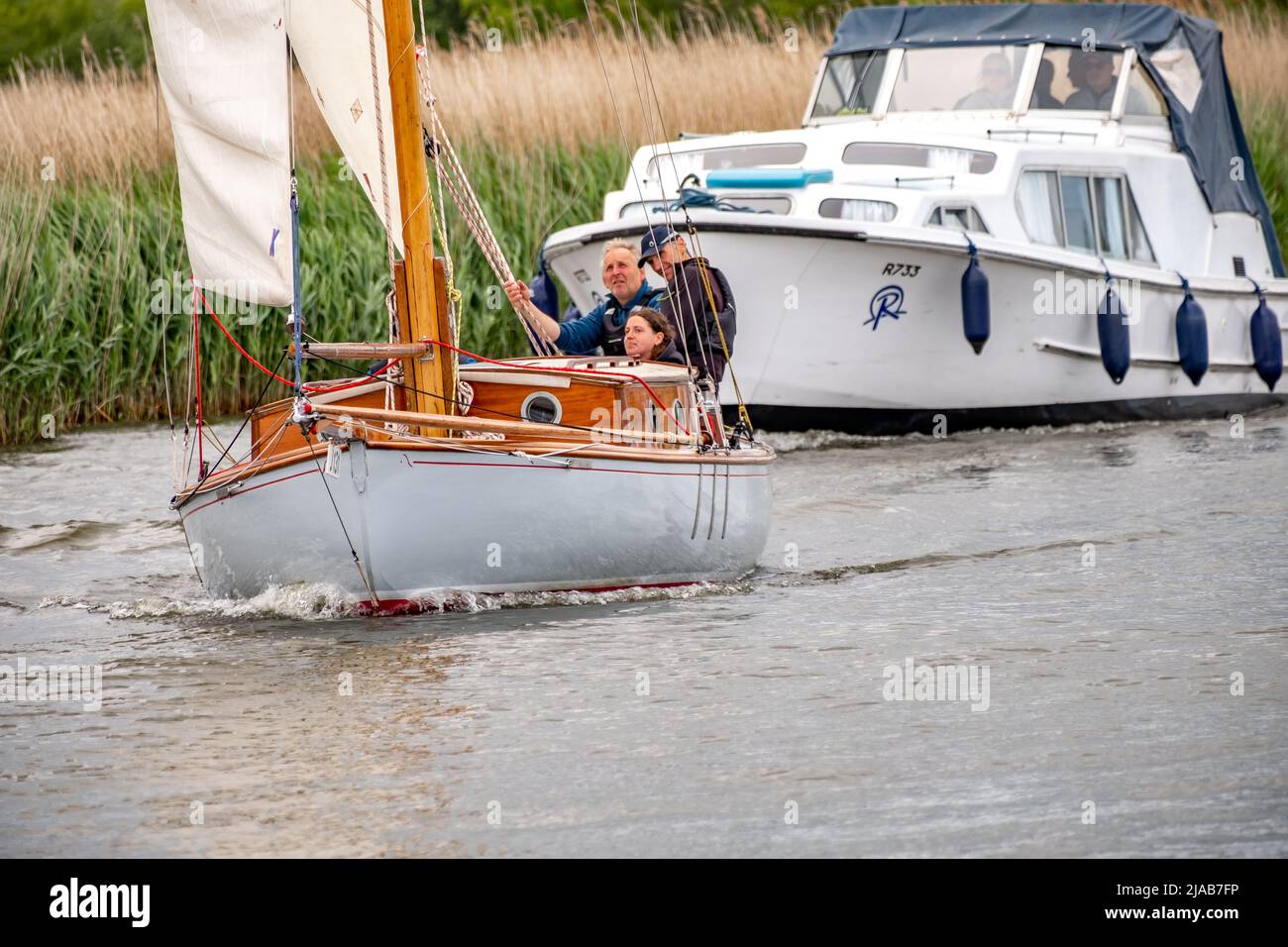 Horning, Norfolk, UK – May 28 2022. Traditional wooden river cruiser ...