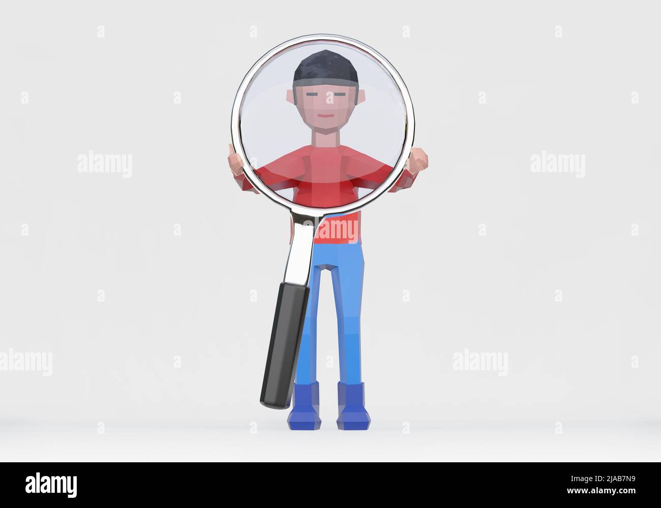 3d render of cartoon character holding a magnifying glass Stock Photo ...