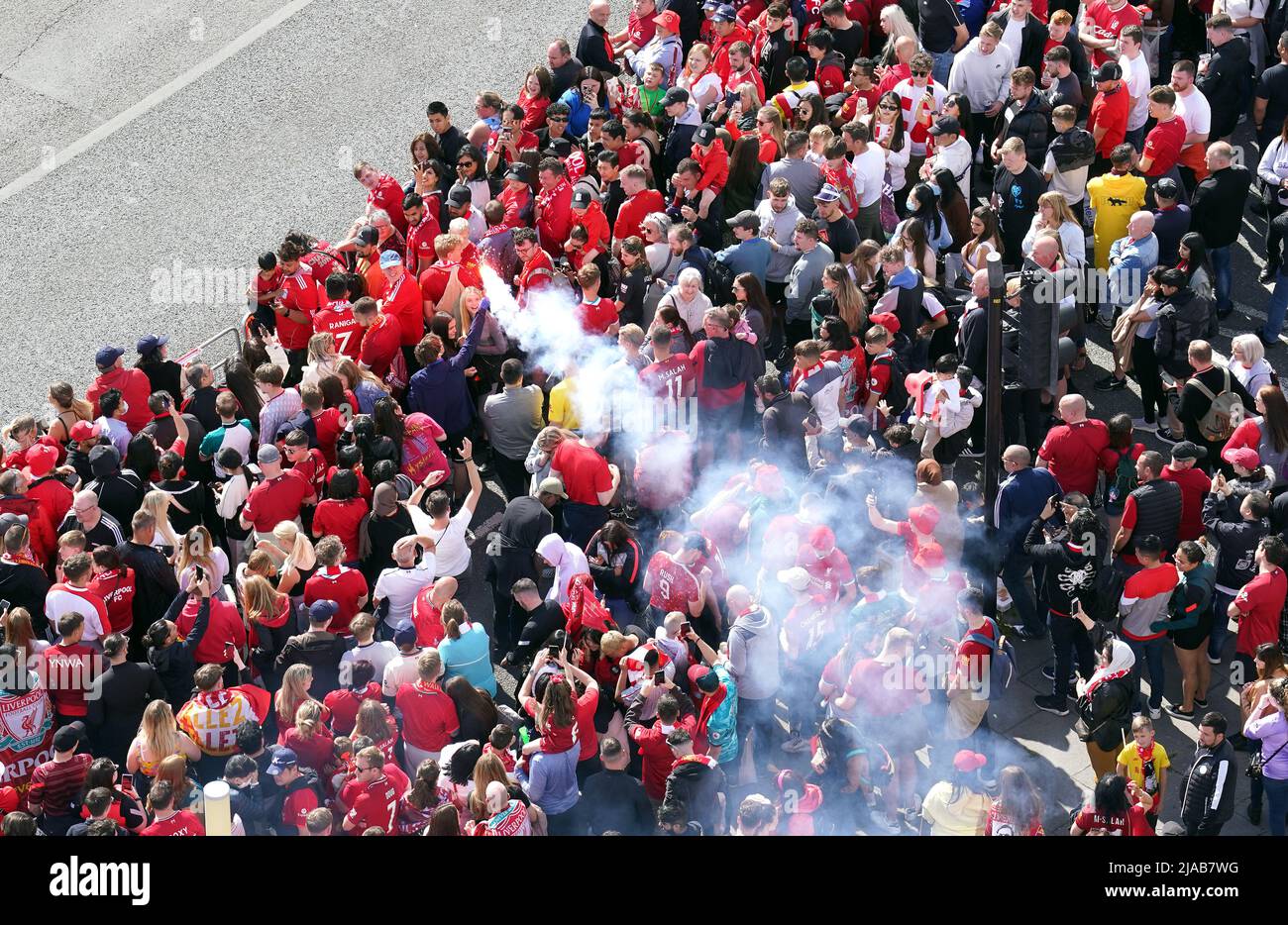 General view from the roof of the Hilton Hotel of Liverpool fans ...