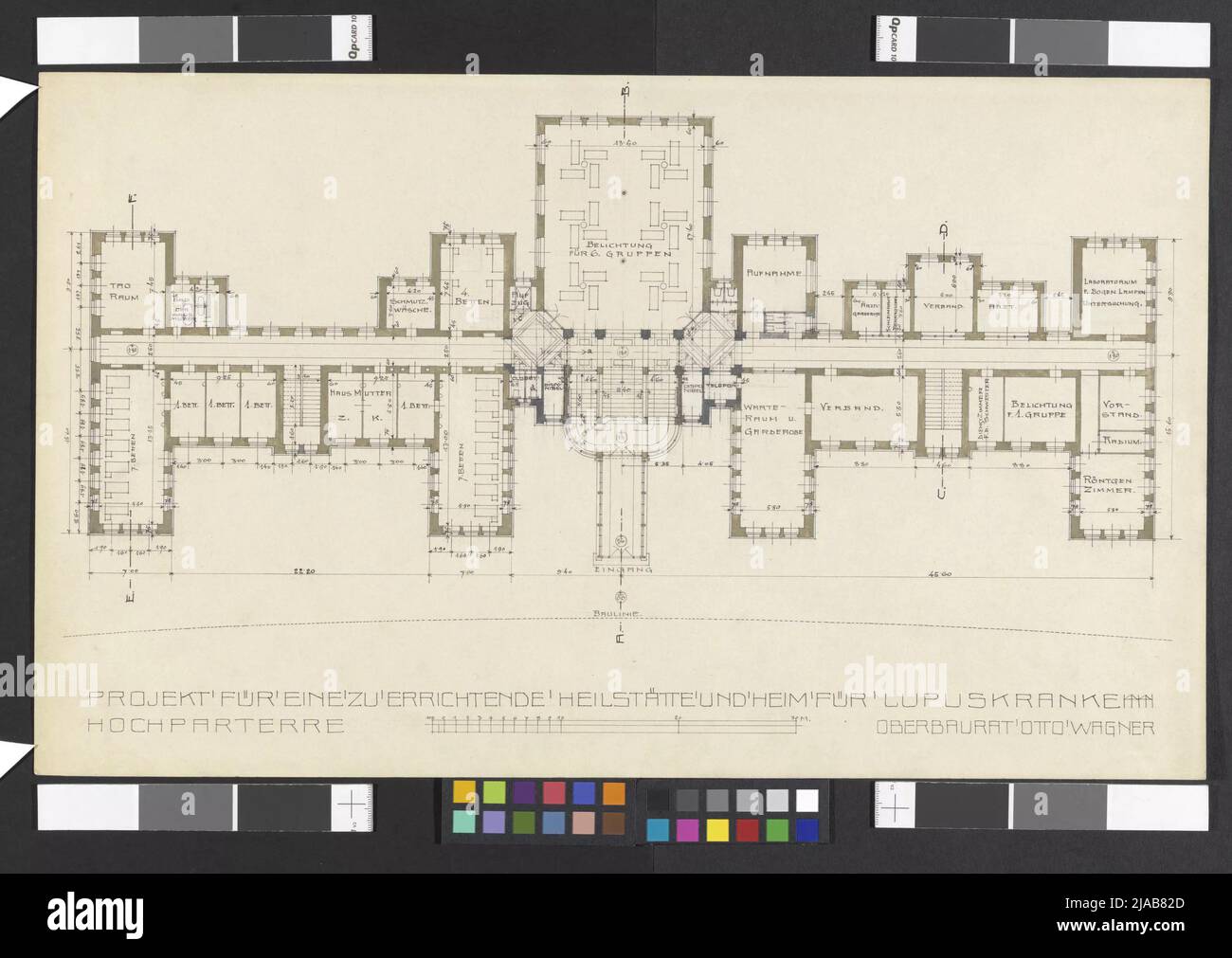Lupus healing, preliminary draft, floor plan high parterre. Otto Wagner ...