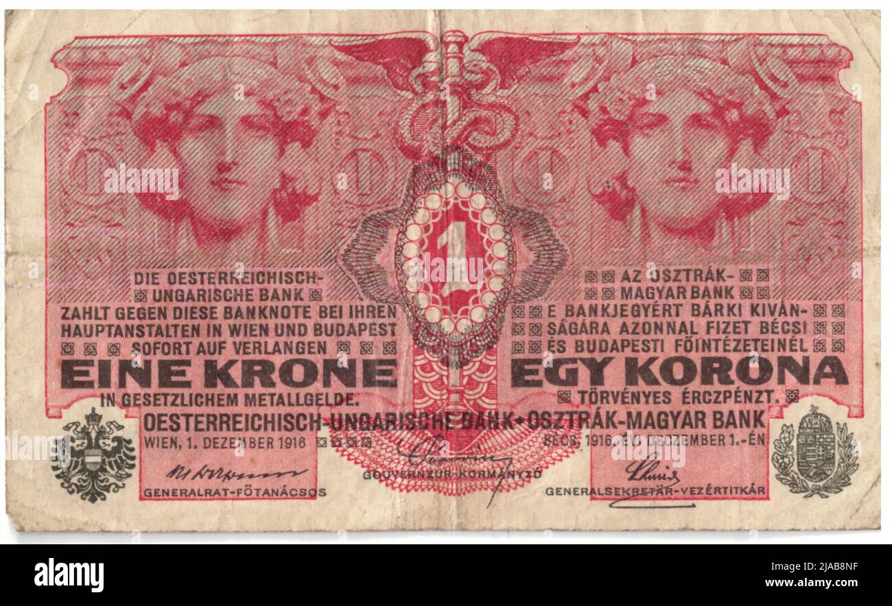 Banknote, 1 crown. Alois Hans Schram (1864-1919), Artist, Rudolf ...