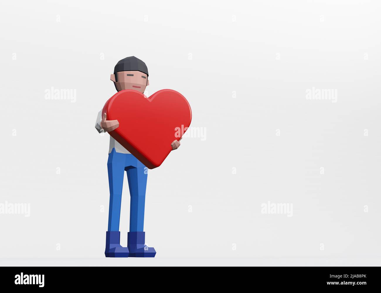 3d render of cartoon character holding a heart for love concept Stock ...