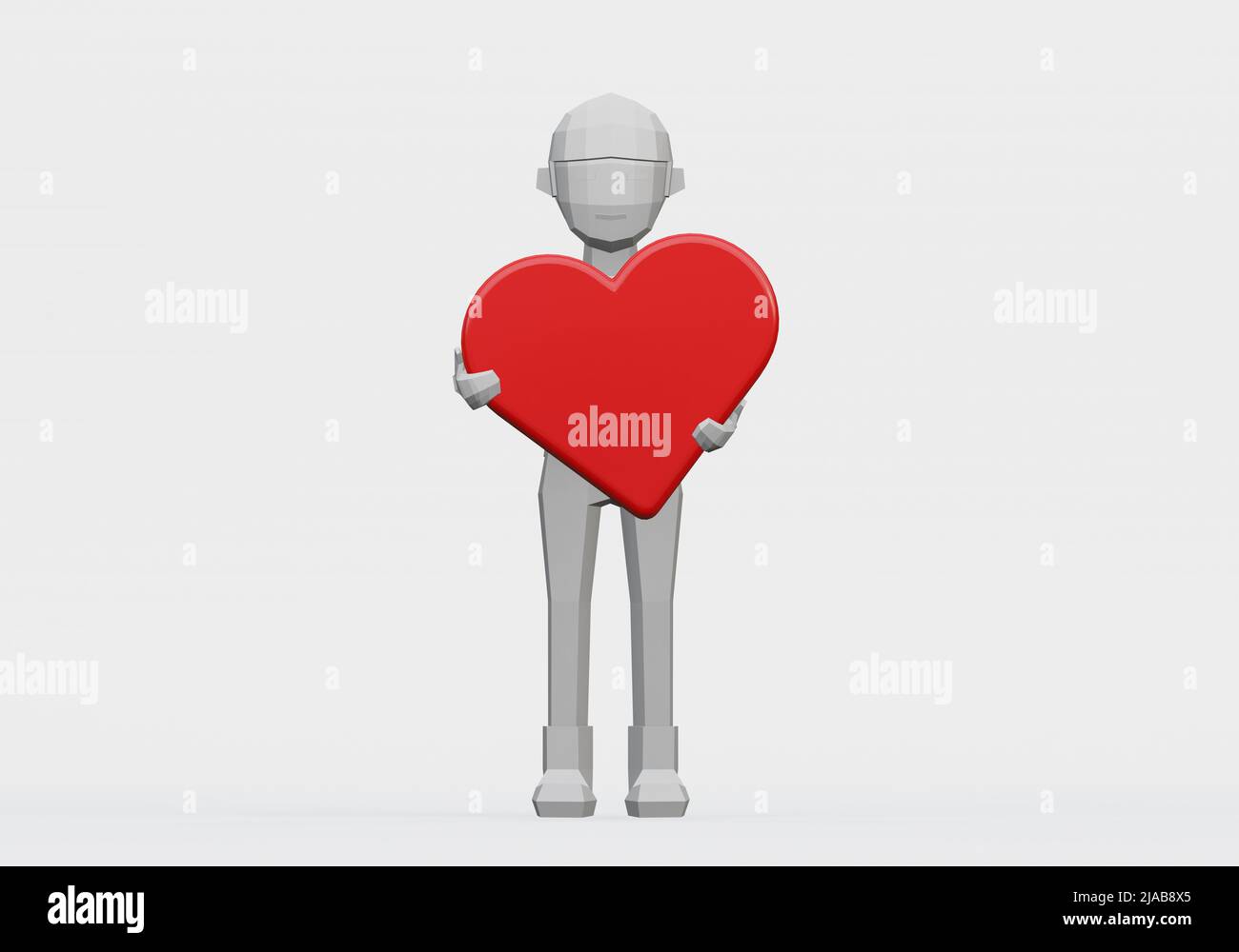 3d render of cartoon character holding a heart for love concept Stock ...
