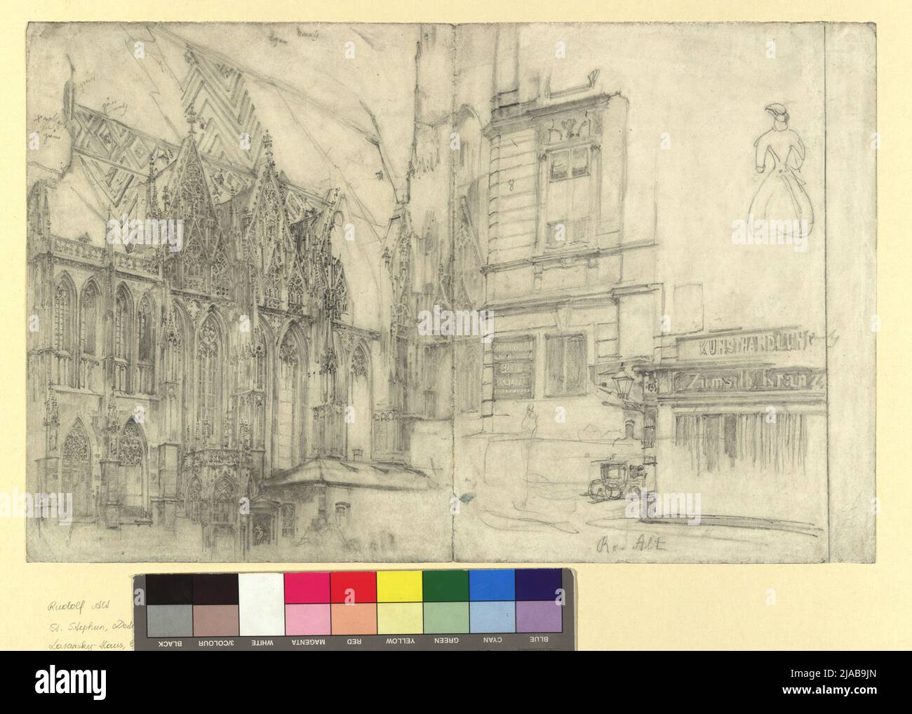 South side of the Stephansdom with Lazansky-Haus. Rudolf von Alt (1812 ...