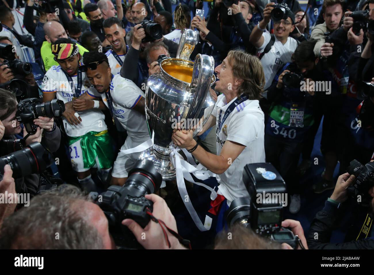 Paris, France. 28th May, 2022. Luka Modric of Real Madrid celebrates in ...