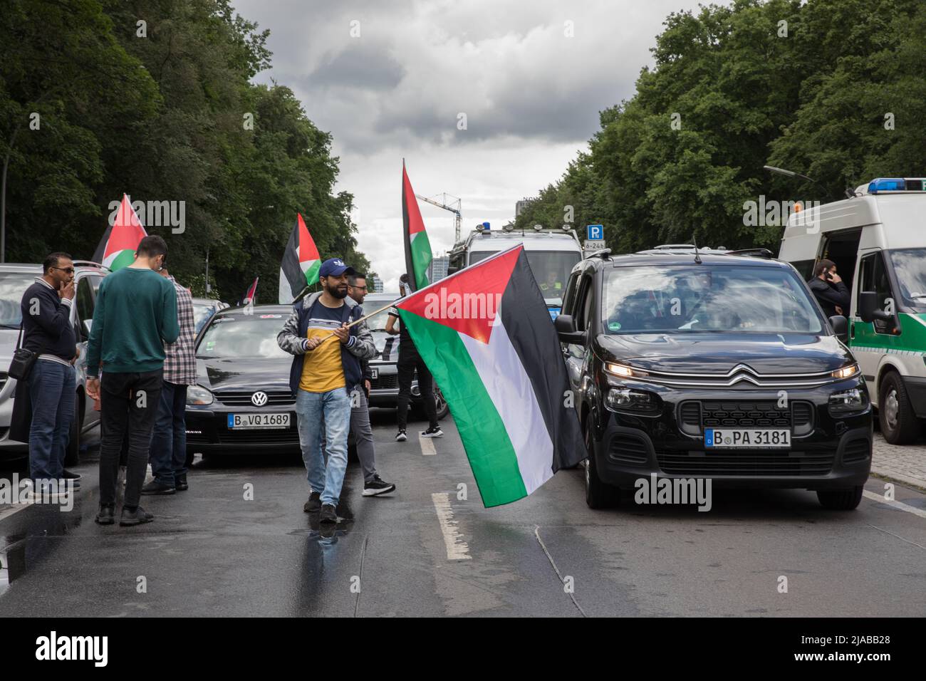 Pro-Palestinian protesters gathered in Berlin on May 29, 2022, for a ...