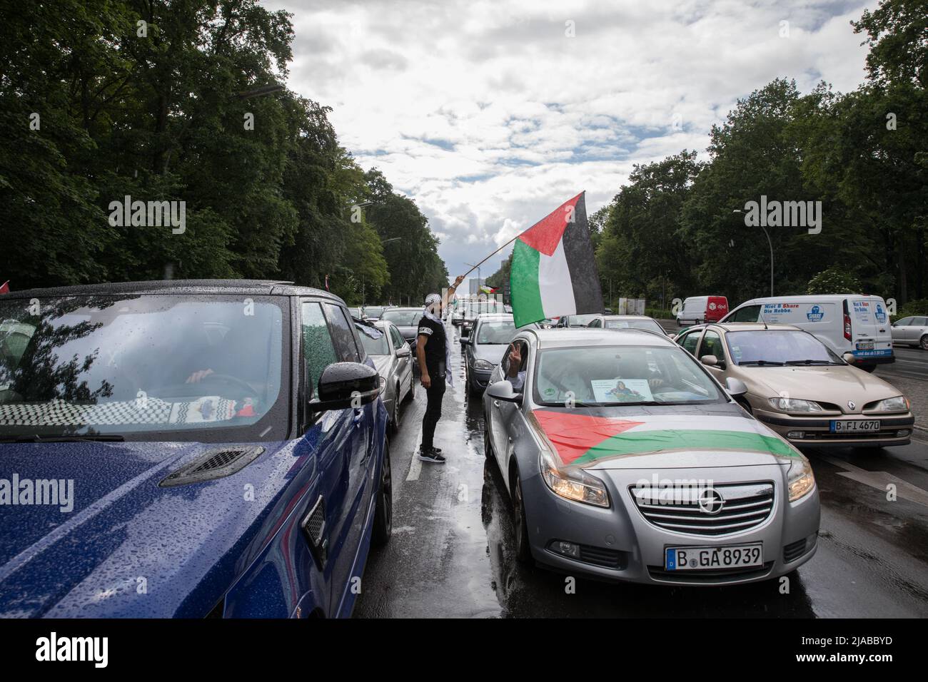Pro-Palestinian protesters gathered in Berlin on May 29, 2022, for a ...